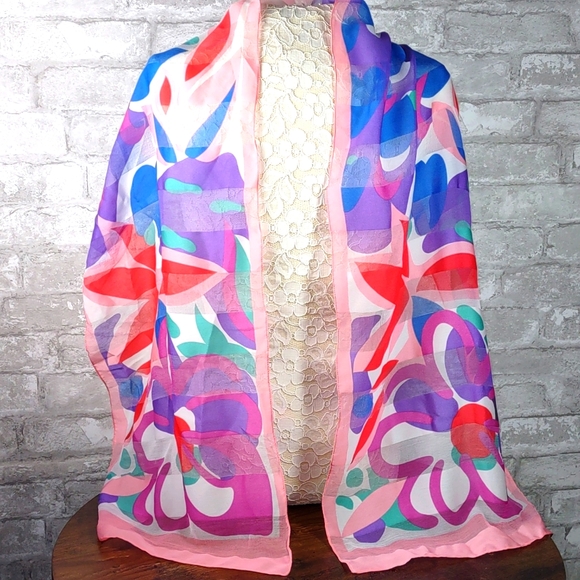 Accessories | Mod Floral Print Silk Chiffon Scarf | Poshmark